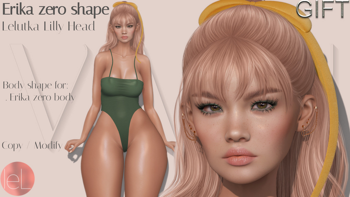 Second Life Marketplace - GIFT - (VAIN) Erika Zero shape - LeLUTKA Lilly Head 3.1